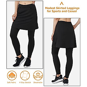alvon Women Knee Length Skirts with Leggings Modest Skirt with Leggings Golf Skirt with Leggings Athletic Skort with Leggings Black L