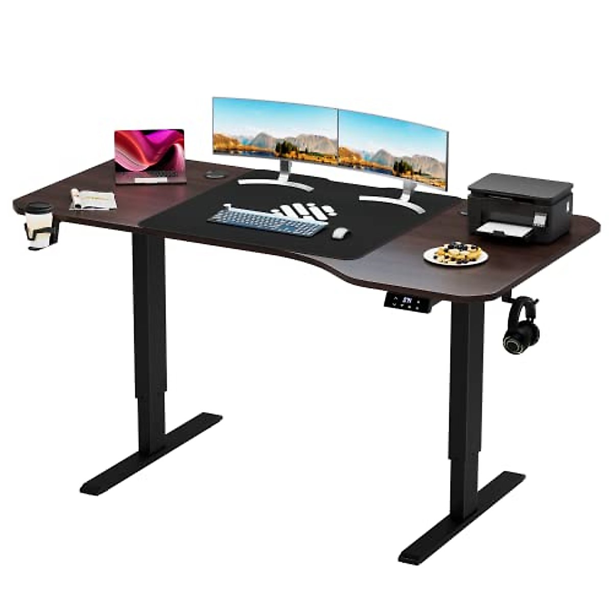 Furmax Electric Height Adjustable Standing Desk Large 63 inch Sit Stand up Desk Home Office Computer Desk Memory Preset with Mouse Pad and T-Shaped Metal Bracket, Desktop with Corner, Walnut