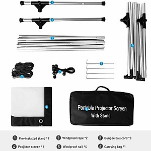 NMEPLAD Projector Screen with Stand 120 Inch Portable Projection Screen 16:9 4K HD Rear Front Projection Wrinkle-free Projection Screen For Indoor Outdoor Home Theater/Backyard/Travel With a Carry Bag