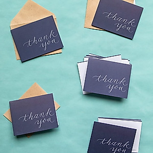 American Greetings Thank You Cards, Navy Blue with Brown Kraft-Style Envelopes (50-Count)