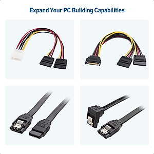 Cable Matters SATA III Data Cable and SATA Power Cable Kit with Straight and 90 Degree SATA III Cables, Power Splitter Adapter, and Molex Adapter in Black