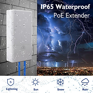 Outdoor 3 Port Passive POE Extender，IP65 Waterproof PoE Repeater,10/100Mbps，2 Channel Ethernet Cat5e/6， IEEE 802.3af/at，PoE Booster, Wall-Mount