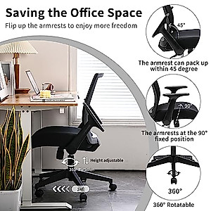 H HAILIBO Office Chair, Mesh Back Desk Chair, Flip-up Arms, Ergonomic, Black