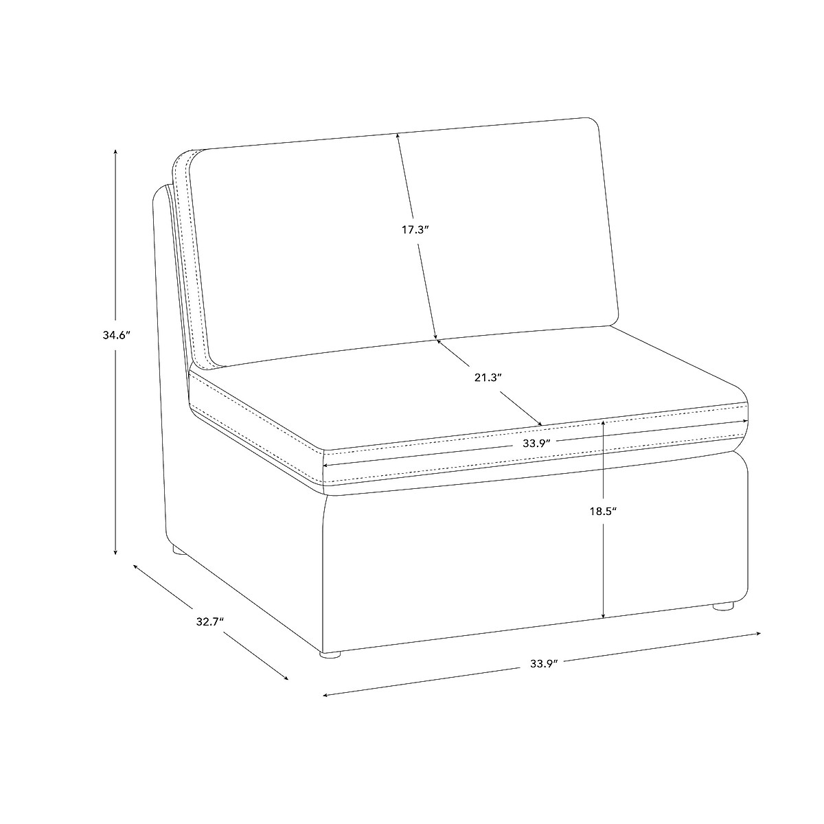 CHITA Modern Upholstered Middle Module for Modular Sectional,Sectional Sofa Couch Accent Armless Chair, Linen