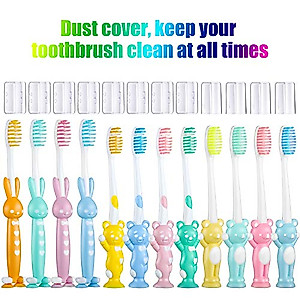 Patelai 12 Pcs Kids Toothbrush for Age 2 and Above Children Manual Toothbrush Set Soft Contoured Bristles Boys and Girls Cute Colorful Toothbrush with Suction Cup for Storage