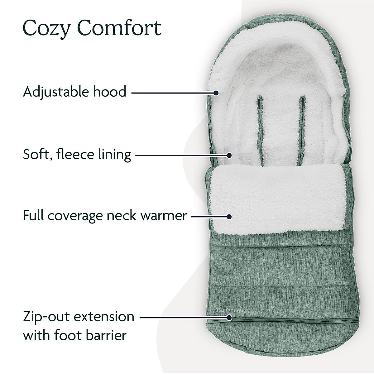 UPPAbaby CozyGanoosh Footmuff - Easily Attaches to UPPAbaby Strollers + RumbleSeat - Ultra-plush, Weather-Proof - Winter Stroller Cover - Gwen (Green Mélange)