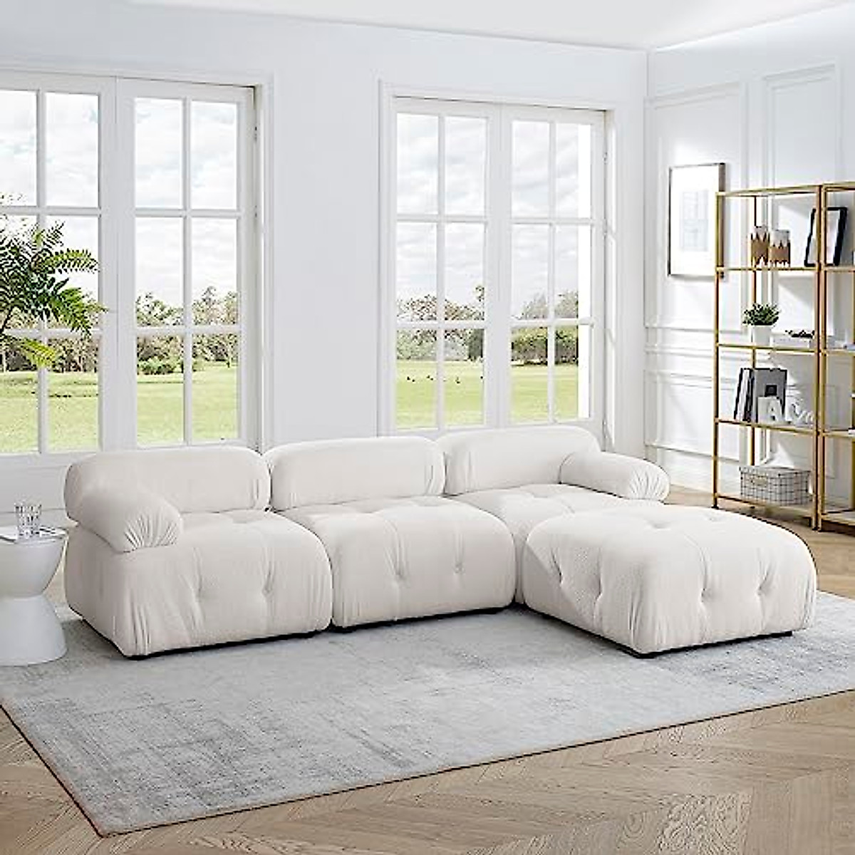 Free Combination Sectional Sofa Reversible Modular Couch Rearrangeable L-Shaped Corner 4 Seaters Sofá with Movable Chaise Ottoman,Upholstered Cloud Deep Seat Couches for Living Room