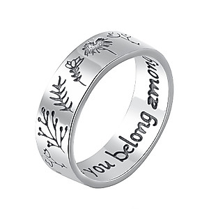 LOVECOM Wildflowers Rings 925 Sterling Silver Floral Rings for Women Bohemian Delicate You Belong Among the Wildflowers Ring Floral Daisy Ring Summer Spring Flower Finger Wedding Bands Jewelry Gifts
