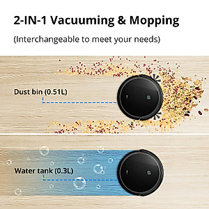 + 360 C50 Robot Vacuum and Mop, 2600 Pa, Zigzag Cleaning, Scheduled Cleaning, Edge, Spot, Deep Cleaning, Compatible with Alexa and Google Assistant, Black