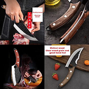 Handmade Forged Kitchen Knife 3 Pcs Professional Chef Knife Set, Hunting, BBQ Meat Knives for Cooking, Forged Kitchen Knife with High Carbon Stainless Steel Cutlery With Leather Sheaths