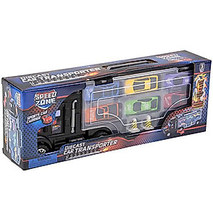 ArtCreativity Diecast Car Transporter Playset, Includes 1 Plastic Carrier Truck, 2 Cones, and 6 Small Diecast Cars for Boys & Girls, Fun Interactive Play Set, Best Holiday or Birthday Gift for Kids