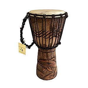 Djembe Drum Solid Wood Deep Carved Bongo Congo African Drum - 12" HIGH MED SIZE - Professional Quality - NOT MADE IN CHINA - JIVE BRAND (Dolphin)