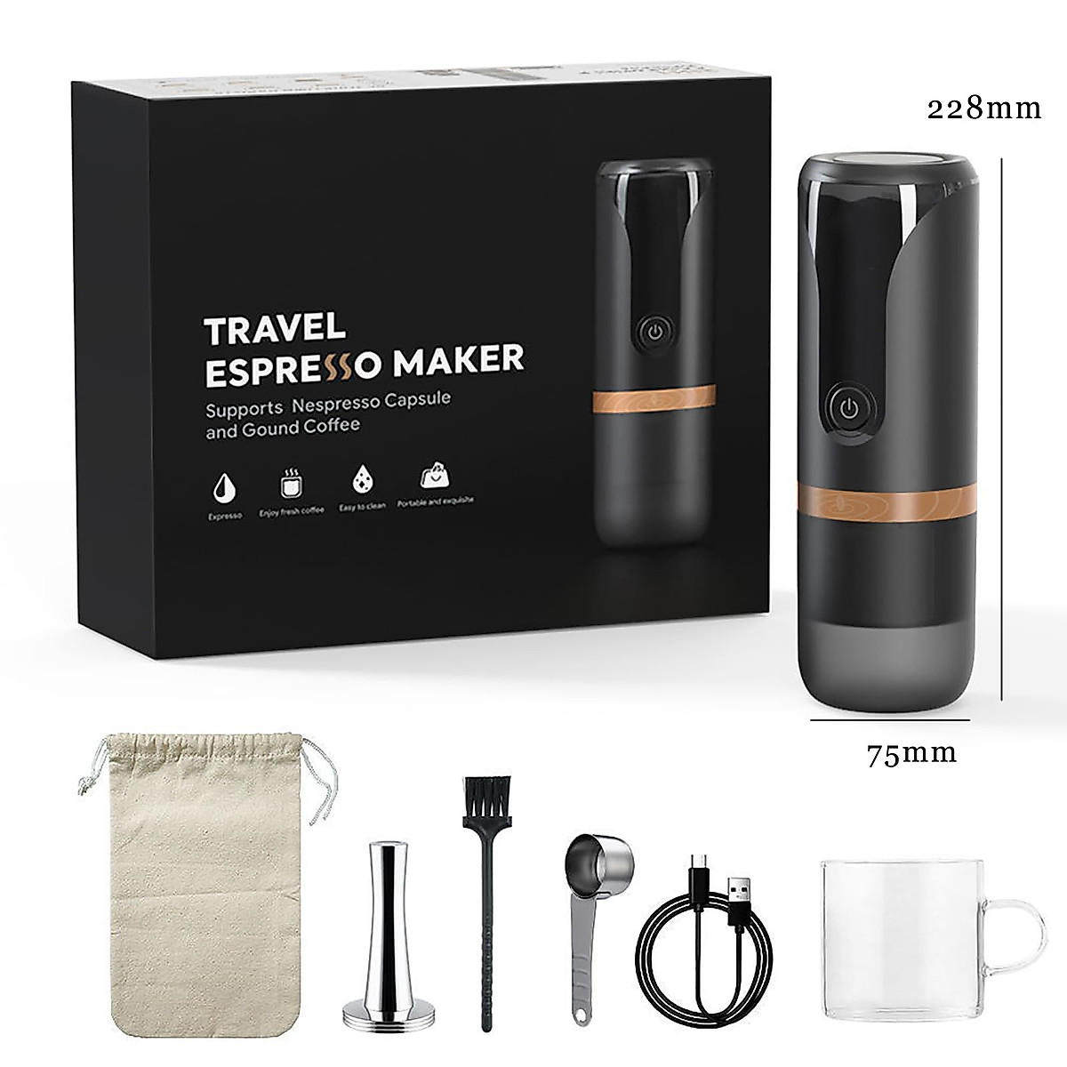 CHANGLKJ Portable Espresso Machine, Travel Espresso Maker with Small Tea Cup, Compatible NS Capsules and Ground Coffee, USB Powered and Super Endurance, for Camping, Travel, RV, Office, Hiking, Home