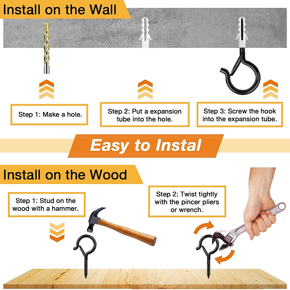 msiori 20 PCS Q-Hanger, Screw Hooks for Outdoor String Lights - Outdoor Hooks with Safety Buckle, Easy Release - Screw Hooks for Hanging Patio Lights, Christmas Lights & Plants