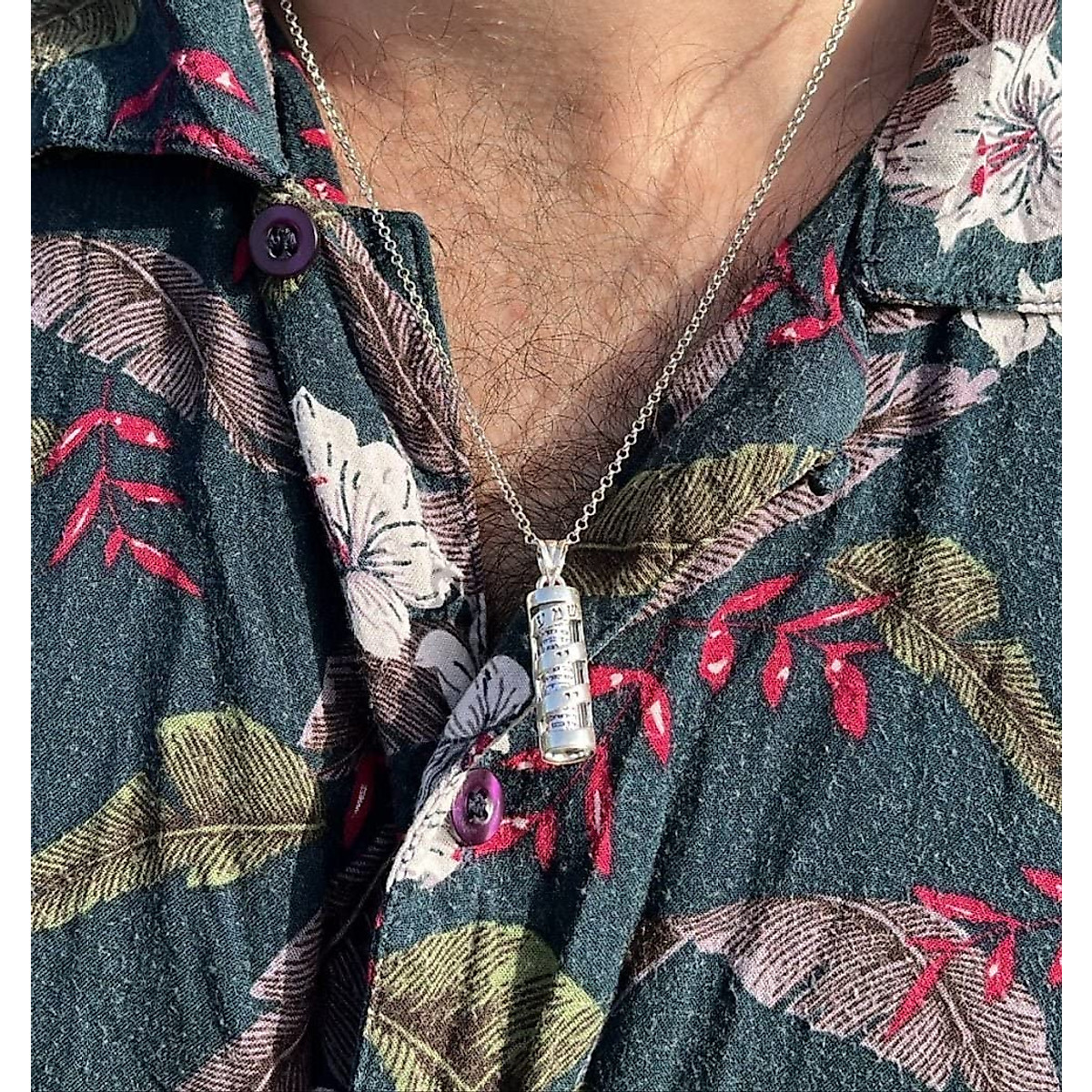 Alef Bet by Paula Mezuzah Shema Israel Hebrew Prayer Necklace Sterling Silver Men and Women on Adjustable Chain with Prayer Inside For Bar Mitzvah, Birthday Presents and Holiday Gifts