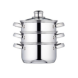 KitchenCraft KCCVSTEAM16 3 Tier Food Steamer Pan/Stock Pot in Gift Box, Induction Safe, Stainless Steel, 16 cm