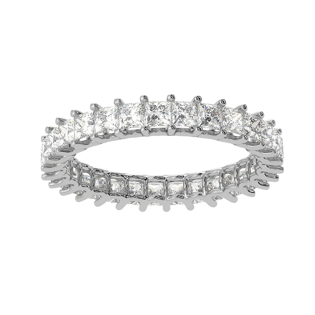 FACETS JEWELS Moissanite Wedding Band Diamond Eternity Ring for Women White Gold/Yellow Gold/Rose Gold 2 Ct Princess Cut VVS1 Clarity Moissanite Band - 14K Solid Gold 7