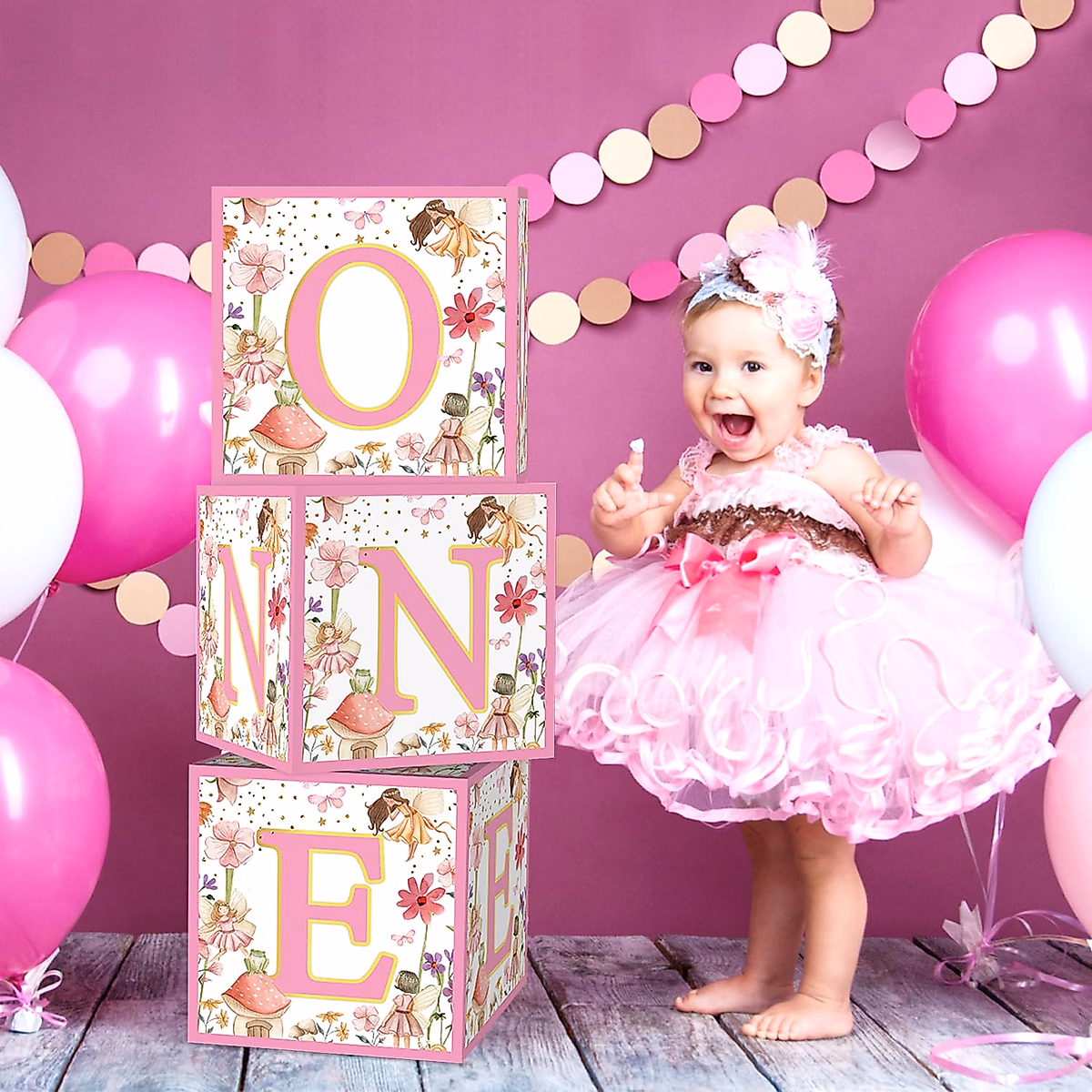 My Fairy First Birthday Decorations Balloons Box, 3pcs Baby Boxes with Letters, Fairy 1st Birthday Decorations Balloons Boxes for Girl Baby Showers Anniversary Party Backdrop, Photography Props