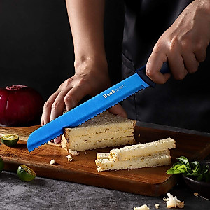 Wanbasion Blue Serrated Bread Knife 8 Inch, Bread Knife Serrated with Sheath, Stainless Steel Bread Knife for Homemade Bread