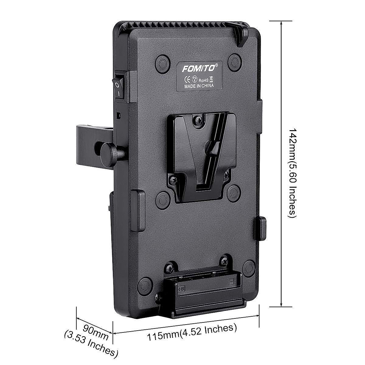 Fomito V-Lock V Mount Battery Adapter Plate with Super Clamp for Lighting Stand,Tripod, Support Rod, with D-TAP/DC/USB Power Output for Camcorder, DSLR Camera, LED Video Light, Monitor, Microphone