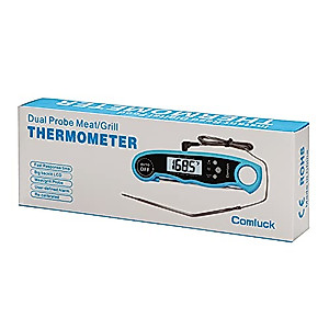 Digital Meat Thermometer for Cooking - Comluck CA002 Instant Read Meat Thermometer for Grilling and Smoking 2-in-1 Dual Probe Oven Safe Food Thermometer with Alarm for Grill BBQ Steak Turkey