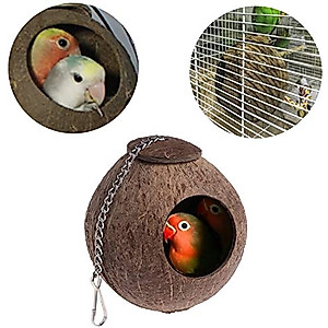 Litewoo Bird Nest House Bed Hut Natural Coconut Shell Seed Feeder Toy for Parrot Parakeet Cockatiel Conure Canary Finch Pigeon Hamster Gerbil Rat Mice Chinchilla Guinea Pig Cage Accessories