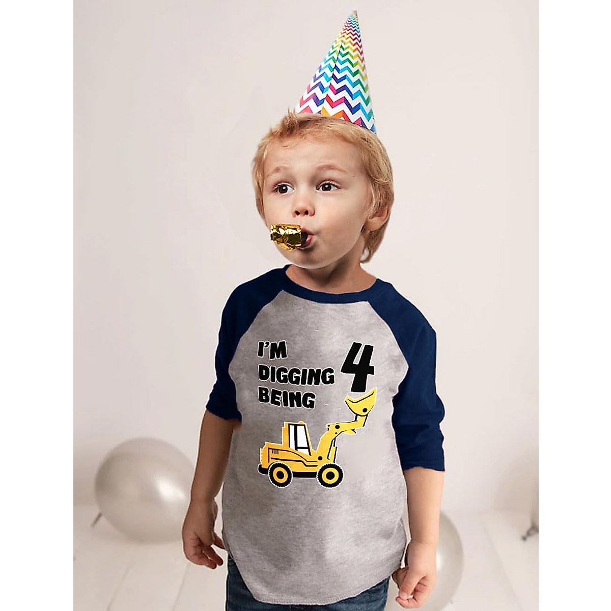 I'm Digging Being 4 4th Birthday Shirt Boy Kids 3/4 Sleeve Baseball T-Shirt 4T Blue