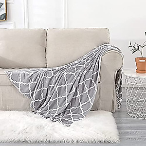 Smile Bee Flannel Fleece Blanket Throw Size, Super Soft Cozy Plush Blankets, Lightweight Microfiber Throw Blanket for Couch Sofa Bed, 50x60 inches, Grey Moroccan