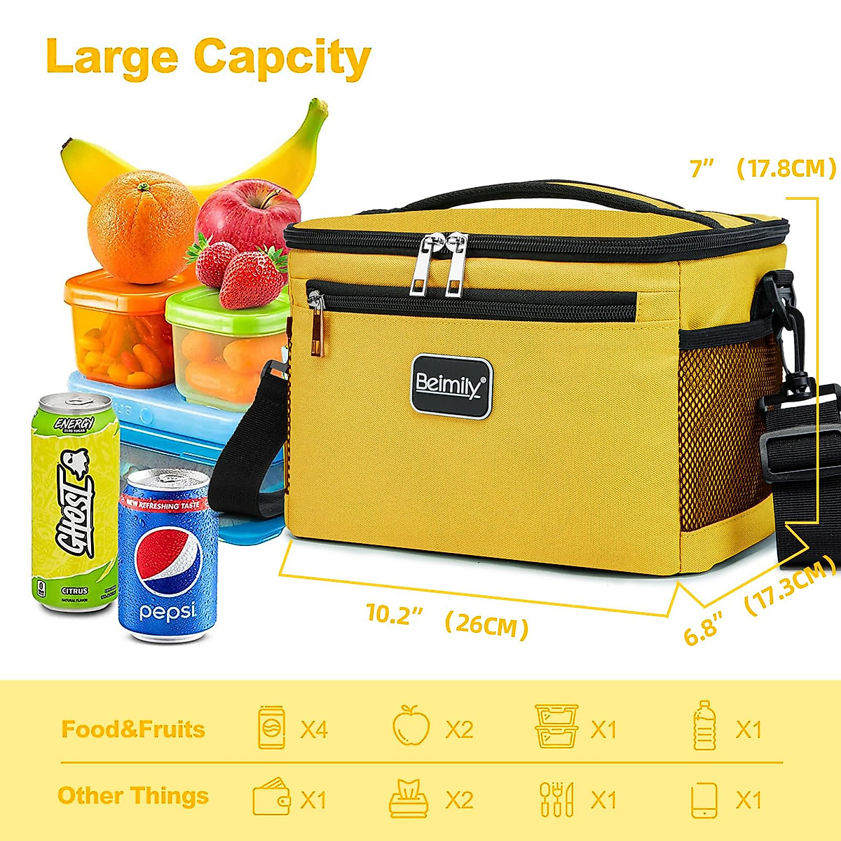 BEIMILY 2 Pack Insulated Lunch Bag Women Men,small Soft cooler Hand bags,Lunch Bag for Work,Leakproof Reusable Insulated Cooler Lunchbox with Adjustable Shoulder Strap(blackish green+yellow)