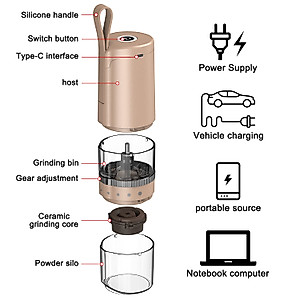 TastLi Coffee Grinder, Electric Portable Coffee bean Grinder, Adjustable Burr Mill with 5 Precise Grind Setting for Drip Espresso PourOver and More (Golden)