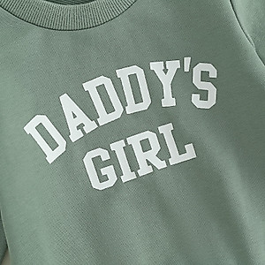 Toddler Baby Girl Clothes Long Sleeve Letter Print Crewneck Sweatshirt Sweatpants Fall Winter Sweatsuit Set Outfit (Daddy's Girl Green, 12-18 Months)