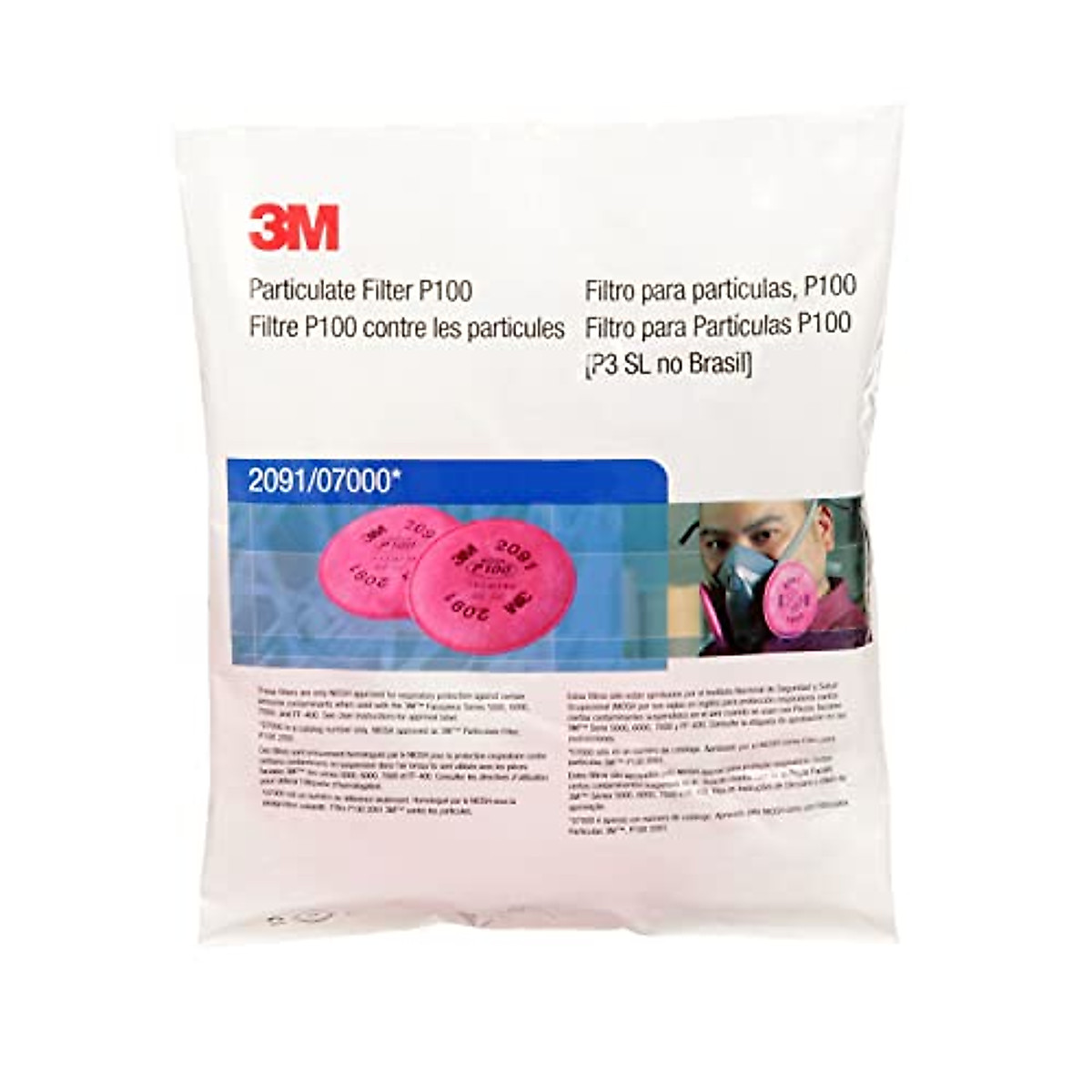 3M Particulate Filter 2091, P100, Pink