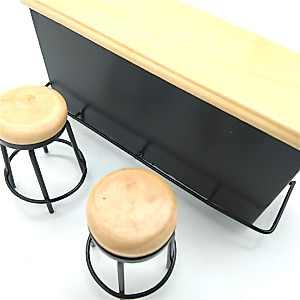 Dollhouse Taproom Bar Counter with 2 Stools 1:12 Miniature Furniture Decor