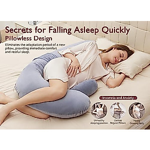 Momcozy Pregnancy Pillows, Original F Shaped Maternity Pillow for Pregnant Women with Adjustable Wedge Pillow, Full Body Support Pregnancy Pillows for Side Sleeping with Velvet Cover, Grey