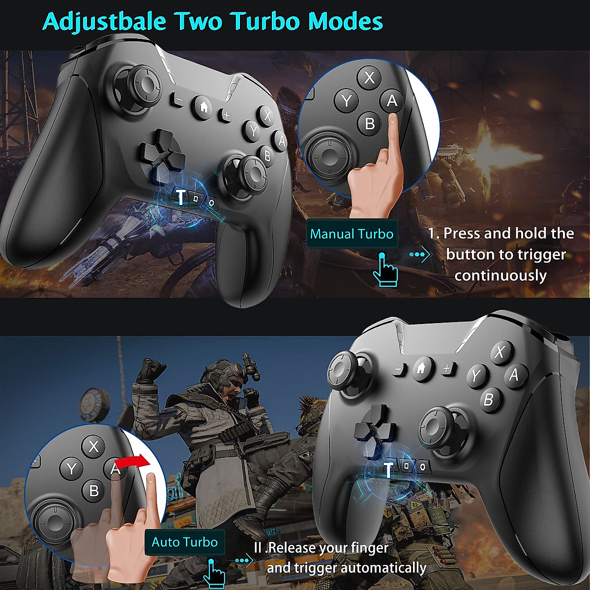 UNIHOW Bluetooth Controller for iPhone/Mobile Phone/Switch/PC/Mac/iPad/Android/Laptop/TV, Switch Pro Controller Gamepad Joystick for Apple Arcade MFi Games With Clip, Backbone and Trigger Keys