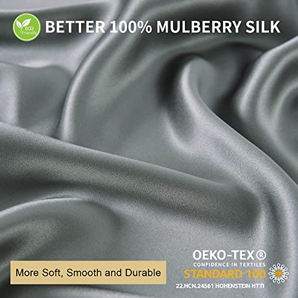 ZIMASILK 100% Mulberry Silk Pillowcase for Hair and Skin - Upgraded Silk Pillow Case, More Soft & Durable, Highest Grade 6A Silk, with YKK Zipper, Gift Box 1Pc (Standard 20"x26", Grey)