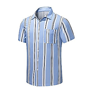 JMIERR Men's Hawaiian Striped Shirts Summer Casual Short Sleeve Button Down Beach Shirt with Pocket for Men, US 43(L), A2 Blue