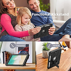 TSQQST iPad 5th 6th Generation Case 9.7" for Kids with Glass Screen Protector | iPad 9.7 Case with Pencil Holder+Stand | Silicone Drop Proof Case for iPad 5th 6th Gen 2017 2018 | Black