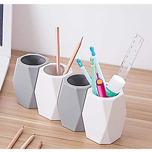 Cerpourt 2 Pack Silicone Pencil Holder White Geometric Pen Cup for Desk Makeup Brush Holder,Desktop Organizer Pen Holder Ideal Gift for Office Home