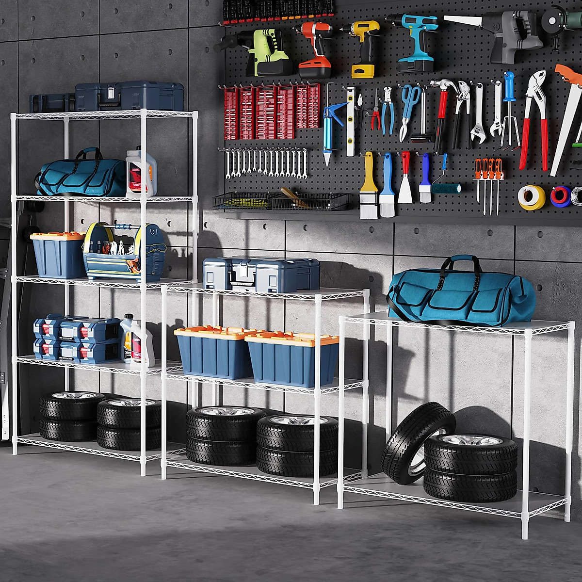 pouseayar 5 Tier Metal Garage Shelving Kitchen Shelves, 1750LBS NSF Heavy Duty Adjustable Shelving Units and Storage for Kitchen Garage Basement Commercial Shelving Garage Organization Storage White