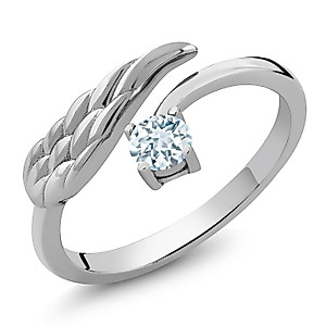 Gem Stone King 925 Sterling Silver Gemstone Birthstone Angel Wing Ring | Round 4MM | Wedding Engagement Anniversary Promise Ring For Women | Available In Size 5, 6, 7, 8, 9