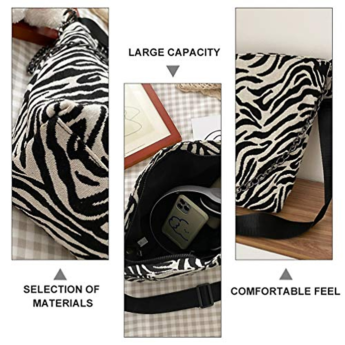 Amosfun Zebra Print Tote Bag Single-Shoulder Bag Umbrella Purse Phone Storage Shoulder Bag for Women Girls