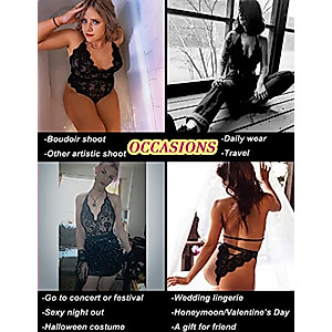 Avidlove Womens Sexy Lingerie Deep V-Neck Lace Bodysuit Bridal Naugthy Teddy Lingerie Body Suits Tops Outfits Black S