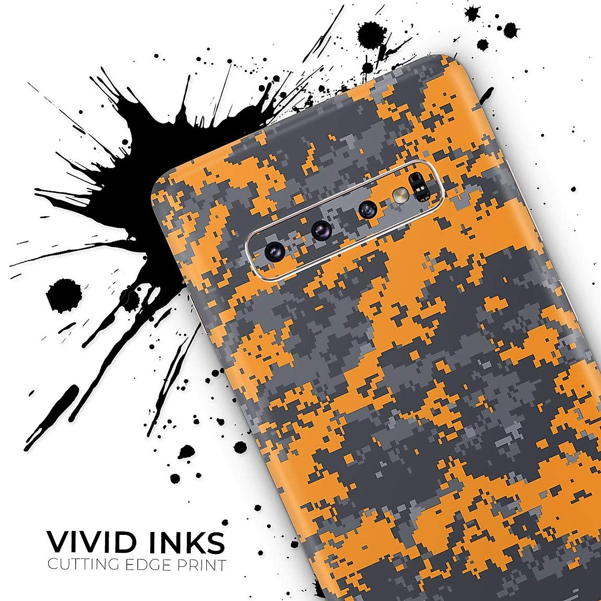 DesignSkinz Orange and Gray Digital Camouflage Protective Vinyl Decal Wrap Skin Cover Compatible with The Samsung Galaxy S20 (Screen Trim & Back Glass Skin)