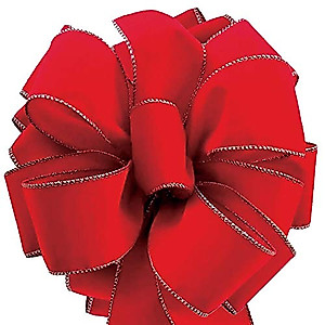 Red Velvet Ribbon Velvet Christmas Ribbon Red Wired 50 Yards/2.5 (2 1/2) Inch Wide w. Gold Trim Wire-Edge: Valentine, Xmas Gift Wrap, Christmas Tree Bows / Outdoor/ Wire Ribbons for Crafts/Gifts