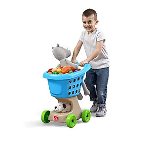 Step2 Little Helper's Shopping Cart for Kids, Play Grocery Cart, Made of Durable Plastic, for Toddlers 2+ Years Old, Blue