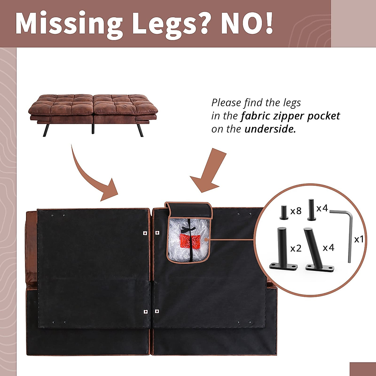 IULULU Sofa-267 Convertible Sleeper Couch Daybed with Adjustable Armrests for Studio, Apartment, Office, Small Space, Compact Living Room, Brown