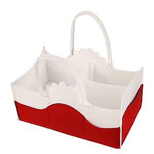 Lmbabter Baby Diaper Caddy Organizer Nursery Storage Basket Tote Diaper Bag Felt Diaper Storage Bin for Car Travel (Red)