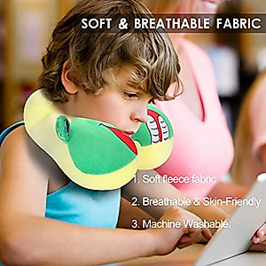 PEKAD Kids Travel Neck Pillow, Chin Supporting Travel Pillow, Animal Pillow with Micro Beads Filling for Children Toddlers 2-16 Years Old, Head Neck Chin Support Pillow
