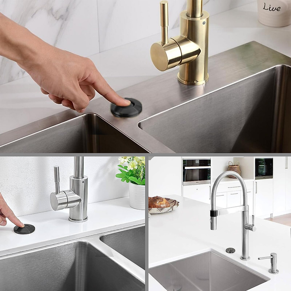 Strictly Sinks Garbage Disposal Air Switch – Sink Top Garbage Disposal Button for Kitchen Sink, Black Air Switch for Garbage Disposal (1-3/4 x 1-3/4 x 1 Inch)